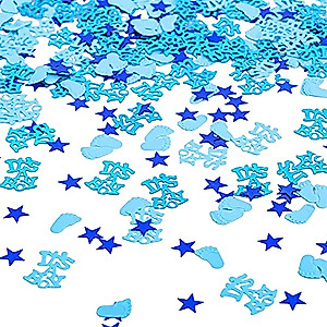 Gender Reveal Party Cofnetti It's a Boy Table Sequins Blue Baby Footprint Star Table Confetti for Baby Shower Gender Reveal Party Decorations by Topfunyy, 1.6 Oz