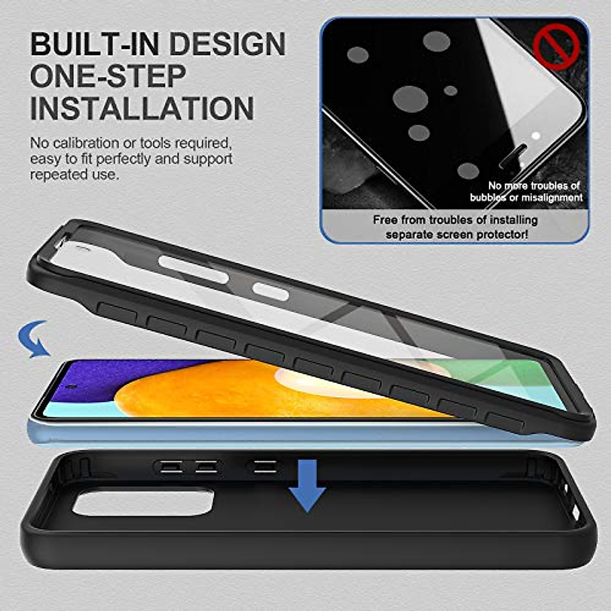 UNPEY Case for Samsung Galaxy A52 5G, Galaxy A52 Case with Built in Screen Protector, Full Body Shockproof Phone Case Rugged Protective Cover for Samsung Galaxy A52 5G / A52 4G (Black)