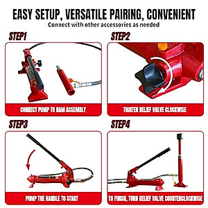 BIG RED 4 Ton Porta Power Kit, 17-Pcs Hydraulic Ram Auto Body Frame Repair Kit With Blow Mold Carrying Storage Case, 8000 Lbs Capacity,Red, T70401S Torin
