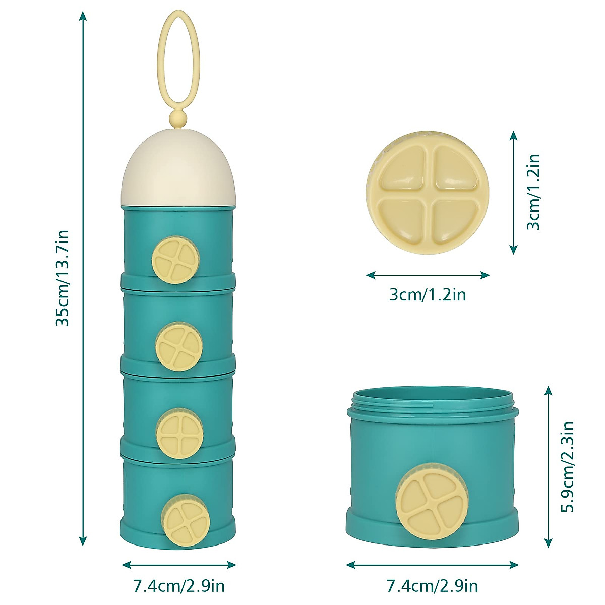 Accmor Formula Dispenser On The Go, 4 Layers Stackable Formula Container to Go, Non-Spill Portable Milk Powder Baby & Kids Snack Container,Green Pink, 2 Pack