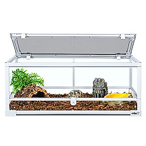 OIIBO Full Glass Long Tank Reptile Terrarium 20 Gallon, Front Opening Terrarium 30" x 12"x 12" for Reptile Pets Gecko Lizard Snake, Double Front Opening Doors & Ventilation Top Screen (Knock-Down)