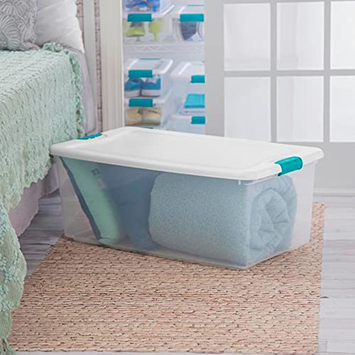 Sterilite 106 Quart Clear Plastic Stackable Storage Container Bin Box Tote with White Latching Lid Organizing Solution for Home & Classroom, 12 Pack