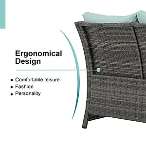 OC Orange-Casual 2-Piece Outdoor Patio Furniture Wicker Love-seat and Coffee Table Set, with Built-in Storage Bin, Grey Rattan, Green Cushions