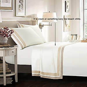 Casabolaj Shading Hotel Collection 4 Pieces Sheet Set 100% Egyptian Cotton Sateen 400 TC - Luxury Modern Sheet sets Queen King - Borders in Contrasting color Champagne/Beige (Rosa, California King)