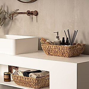 FairyHaus Wicker Baskets with Handles, Natural Wicker Basket for Organizing Shelves, Small Hand Woven Water Hyacinth Storage Baskets Set of 2, 14.96x10.04x5.12"