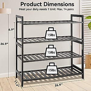 AKEYDIY Wooden Shoe Rack, 4 Tier Natural Pine Wooden Shoe Shelf, Slippers/Sneaker Rack Multi-Function Storage Organizer, Durable and Stable Free Standing Shoe Racks for Bedroom Closet (Wood)