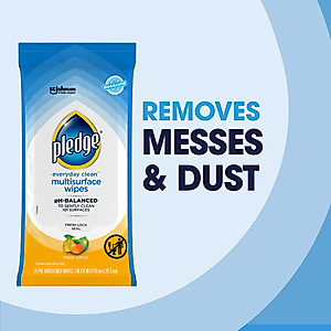 Pledge Multi-Surface Furniture Polish Wipes, Works on Wood, Granite, and Leather, Cleans and Protects, Fresh Citrus - Pack of 4 (100 Total Wipes)