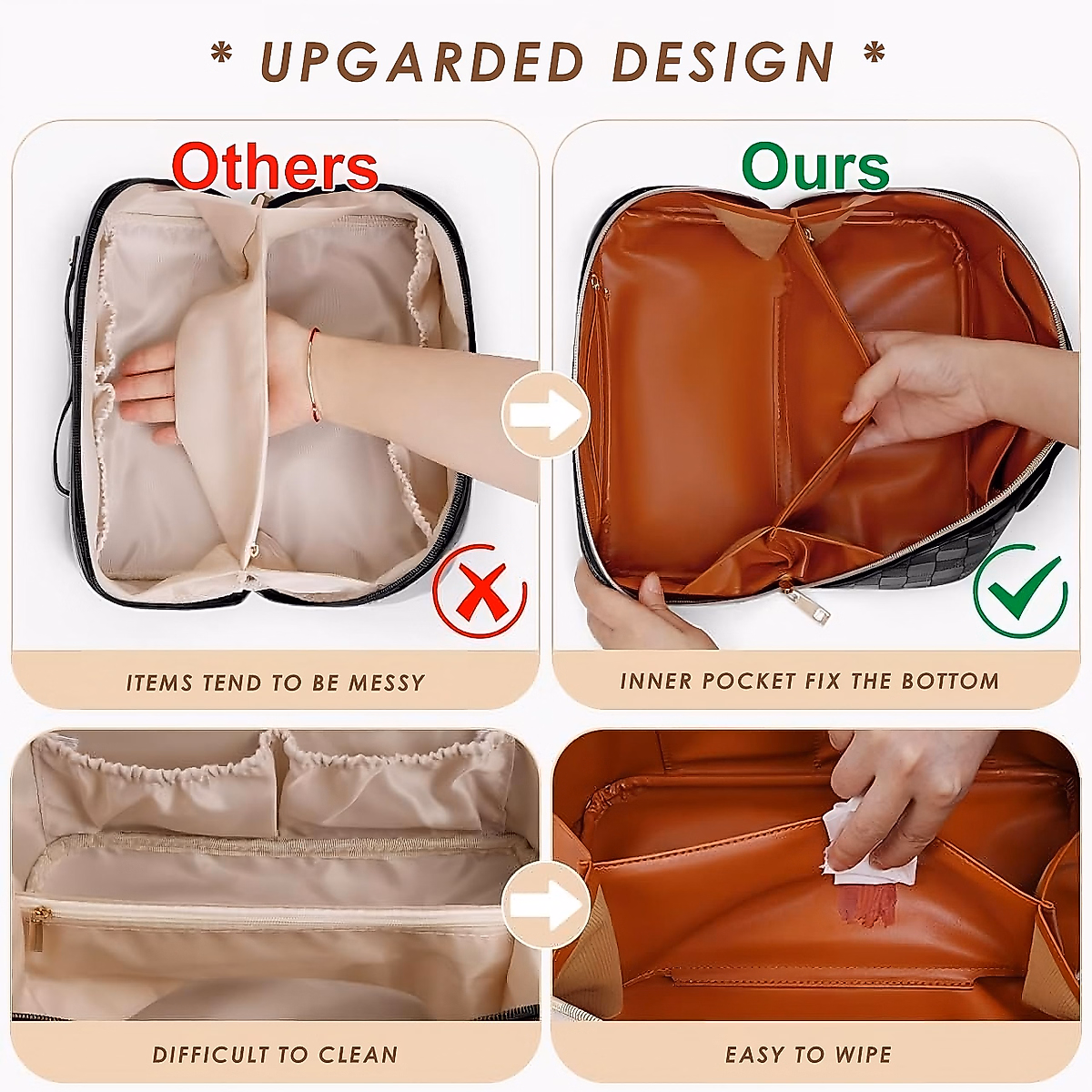 Checker Makeup Bag, Checkered Cosmetic Bag, Large Capacity Travel Cosmetic Bag, Everyday Makeup Bag, Emergency Bag for Teen Girls (WHITE)