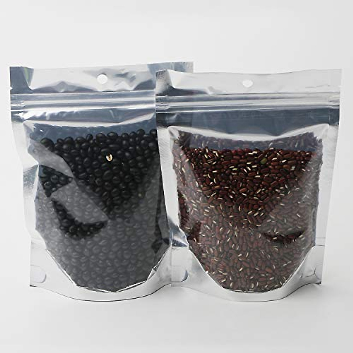 Ellbest 100Pcs Stand Up Clear Silver Zip Lock Resealable Aluminum Mylar Foil Plastic Packaging Bag for Food Beans Coffee Cookie 5.5x7.5 inch