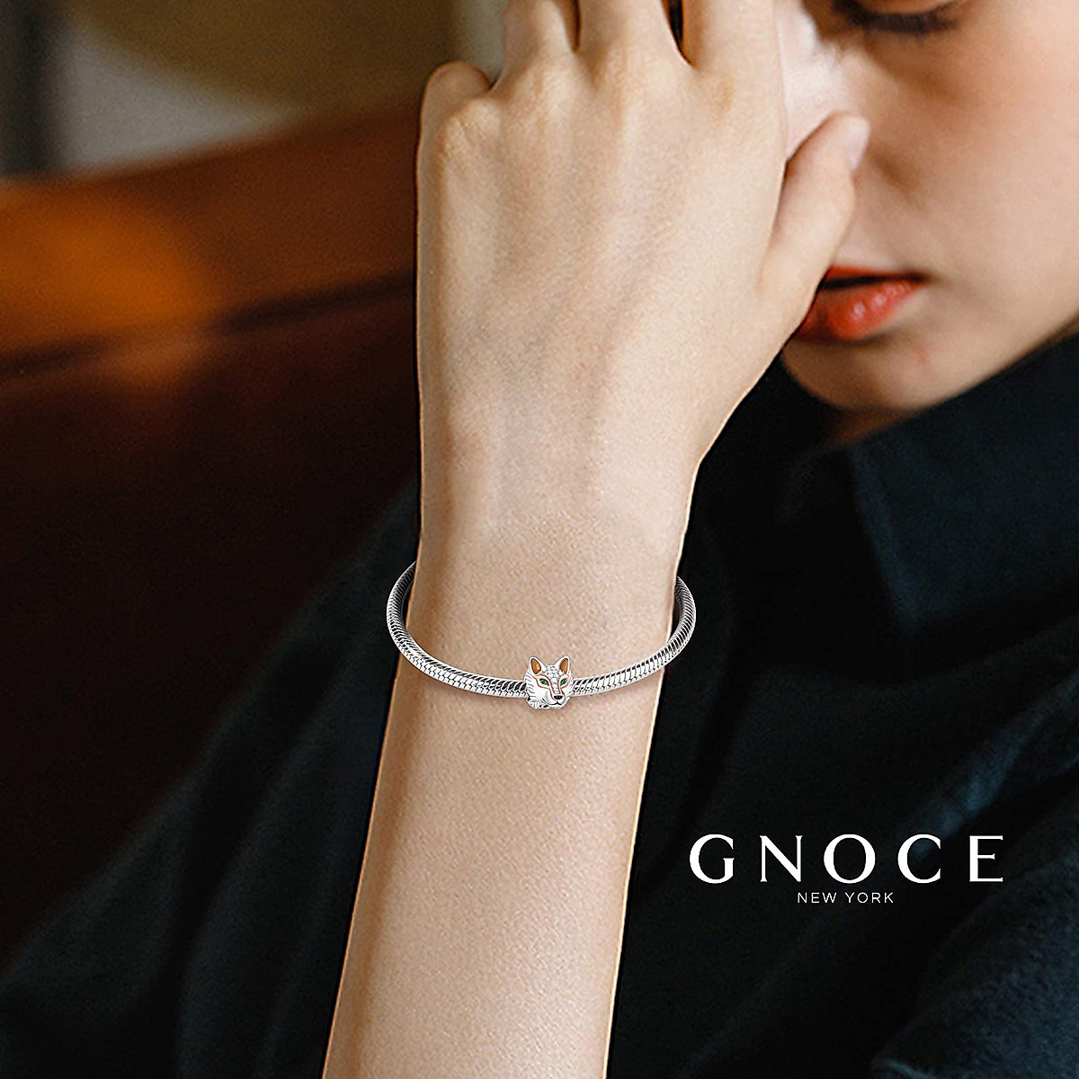 GNOCE Ancient Wolf Charms for Bracelet 925 Sterling Silver Bead Animal Wolf head Charms For Women Mother's Day Men