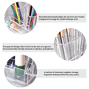 Clear Acrylic Pencil Pen Holder Cup, Desk Organizers and Accessories, Makeup Brush Holder 3 Compartments, Modern Minimalist Desktop Stationery Storage Organizer Cute for Office School Home Supplies
