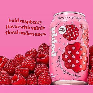 POPPI Sparkling Prebiotic Raspberry Rose Soda w/ Gut Health & Immunity Benefits, Beverages made with Apple Cider Vinegar, Seltzer Water & Fruit Juice, Low Calorie & Low Sugar Drinks, 12oz (12 Pack) (Packaging May Vary)