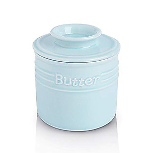 KOOV Porcelain Butter Crock, French Butter Dish, Ceramic Butter Keeper for Counter, Big Capacity, Elegant Blue Collection (Sky)