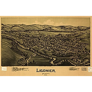 INFINITE PHOTOGRAPHS 1900 Ligonier Pennsylvania, Bird's Eye Map Ligonier, Pennsylvania 1900 / Drawn b