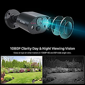 ZOSI C303 1080p HD-TVI Security Camera Outdoor Indoor with Audio Recording,120ft IR Night Vision, Motion Activated Spotlight & Siren Alarm,PIR Motion Deteciton, Weatherproof CCTV Bullet Camera Kit