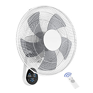 Mirdred Wall Mount Fan, 16 Inch 5 Blades 5 Speeds Wall Fan with Remote Control, 90 Degree 8 Hour Timer Oscillating Fan for Bedroom Home Kitchen Gym Yoga Pilates Studio Glass Sunshine Room