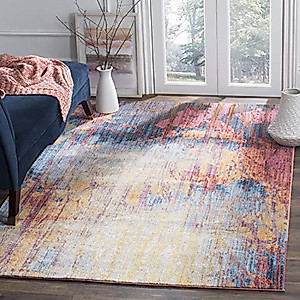 SAFAVIEH Bristol Collection 6' x 9' Blue / Rust BTL354F Boho Modern Abstract Area Rug