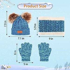 Winter Beanie Hat Scarf Gloves Set for Kids, Winter Warm Set Knitting Cap Neck Warmer Gloves for Girls Boys 2-10 Year (Blue)