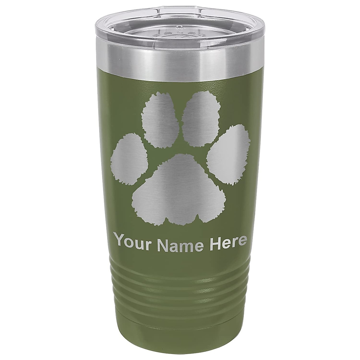 LaserGram 20oz Vacuum Insulated Tumbler Mug, Paw Print, Personalized Engraving Included (Camo Green)