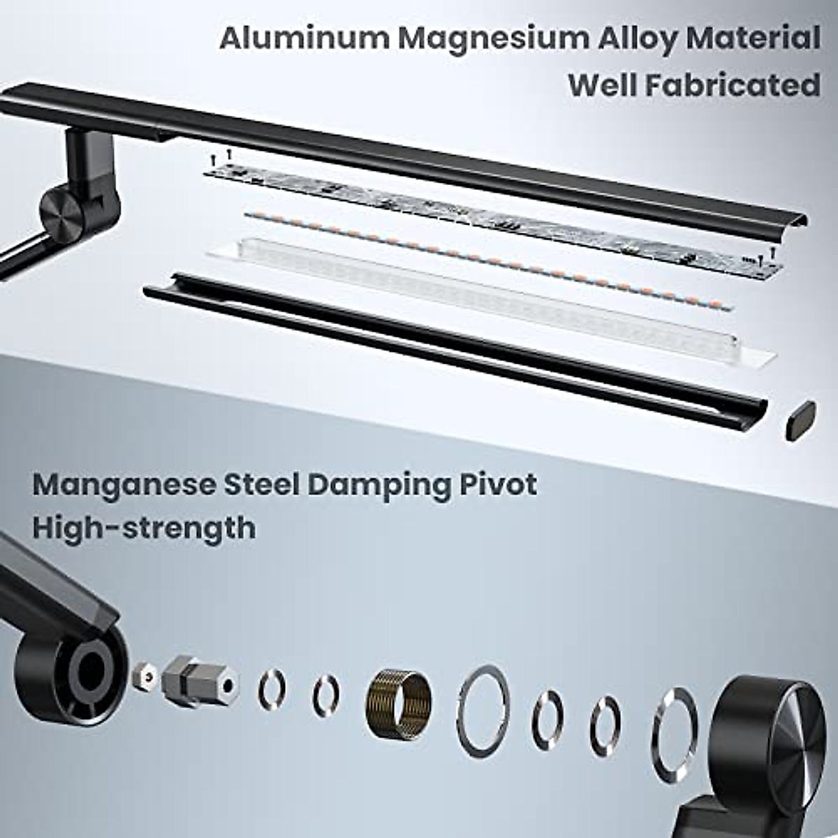 Arteasy LED Desk Lamp, Desk Light for Home Office, Dual Light Source 18W Brightest, Eye-Caring Optical Lens, Office Lamp, 5 Color Modes & Brightness, Aluminum Alloy Clip on Lamp, Clamp Lamp, Black