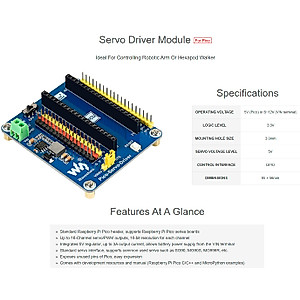 Servo Driver Module for Raspberry Pi Pico, Up to 16-Channel Servo/PWM Outputs, 16-bit Resolution for Each Channel,Onboard Standard Servo Interface to SG90/MG90S/MG996R,etc.