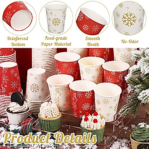 SUMAJU 100 Pcs Christmas Snowflake Paper Cups, 9 OZ Disposable Christmas Paper Cups Winter Coffee Cups Red White Snowflake Christmas Cups Drinking Tea Xmas Paper Cups for Daily Use Holiday Party