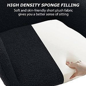 KCC Faux Fur Office Desk Chair, Comfy Swivel Armchair with Wheels, Upholstered Fuzzy Vanity Chair, Adjustable Seat Height, Black