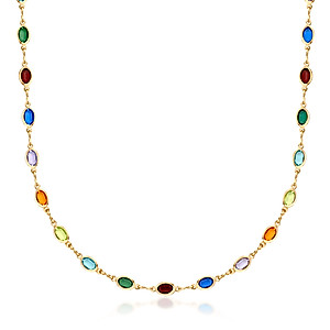 Barzel 18K Gold Plated Oval Multicolor Stone Crystal Necklace for Women - Made In Brazil