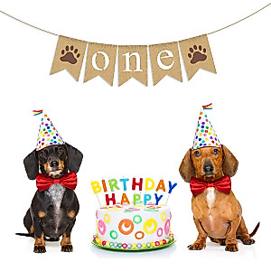 Rainlemon Jute Burlap Dog Puppy One Banner Pet or Boy 1st Birthday Party Garland Decoraiton