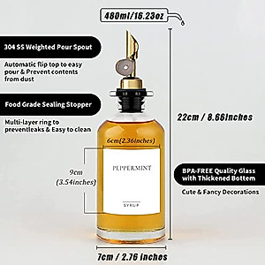 Ezebesta Set of 3 Coffee Syrup Glass Dispenser Bottles 16.23oz Pump Bottles with 10 Labels for Coffee Bar Organization