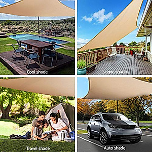 BELLE DURA 12'X16' Rectangle Sand Sun Patio Shade Sail Canopy Use for Patio Backyard Lawn Garden Outdoor Awning Shade Cover-185 GSM-Block 98% of UV Radiation-5Years Warranty