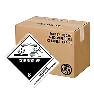 Labelmaster HSN4800 UN2794 Batteries Wet Filled With Acid, Hazmat, 4.75" x 4" (Pack of 500)