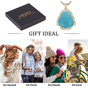 ASGIFT Blue Laughing Buddha Necklace Lucky Smiling Buddha Cubic Zirconia Gemstone Pendant with 18K Gold Plated Chain Crystal Buddah Necklaces Jewelry Gift for Men Women