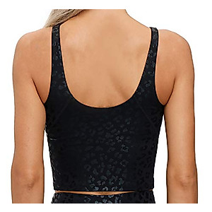 THE GYM PEOPLE Womens Leopard Longline Sports Bra Wirefree Padded Medium Support Yoga Bras Gym Running Workout Tank Tops (Black Leopard, X-Large)