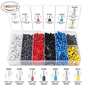 Ferrule Crimping Tool Kit, Preciva Hexagonal Sawtooth Self-Adjustable Ratchet Wire Terminals Crimper Kit with 1900pcs Wire Terminals Crimping Connectors Wire End Ferrules