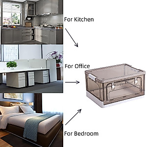 RUNMEIJIA Storage Bins，Clear Plastic Folding Storage Box with Lid with Wheels Stackable Plastic Box, For Home, Dorm and Office Organization, Fabric Toys Books Snacks Bottles (50 Quarts, White)