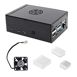 RICHEN Raspberry Pi 4 Case, Pi 4B Metal Case,Raspberry Pi 4 Model B Protective Metal Case with Cooling Fan and 3PCS Aluminum Heatsinks Compatible with Raspberry Pi 4B Computer Only (PI4B-CFH)