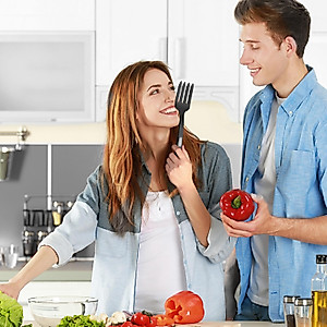 Silicone Flexible Forks for cooking,Black Slotted Spoon 500℉ Heat Resistant,Silicone spoon kitchen spatula set,for noodles,pasta and salad 4-Pcs BAP Free Dishwasher safe