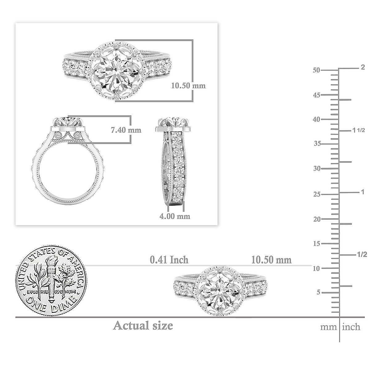 Dazzlingrock Collection Sterling Silver Round White Cubic Zirconia CZ Ladies Bridal Engagement Ring, Size 4.5