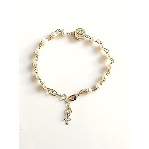 SIFRIMANIA Freshwater Cultured Pearls Catholic Image Adjustable Bracelet for Women Bride Jewerly (Saint Benedict Medal)