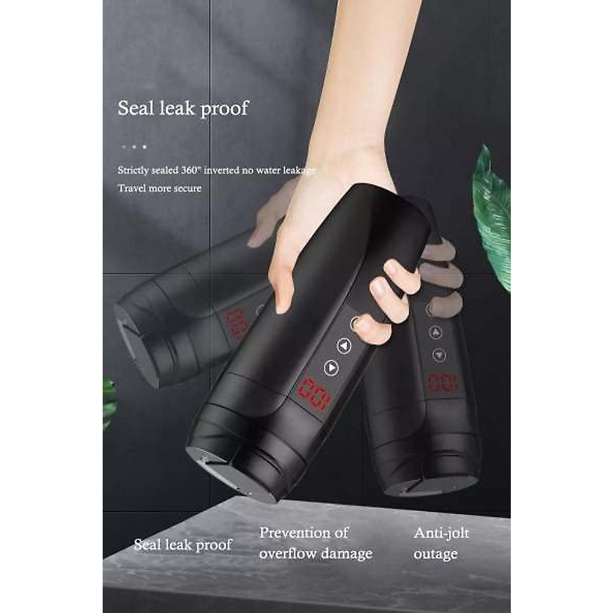 Smart Travel Car Heated Mug Portable Electric Cup 12/24V Stainless Steel Tumbler Anti-Spill lid Leakproof LCD Display Temp Control Thermos Keep Coffee Milk Tea Warm Safe for use Easily Washing