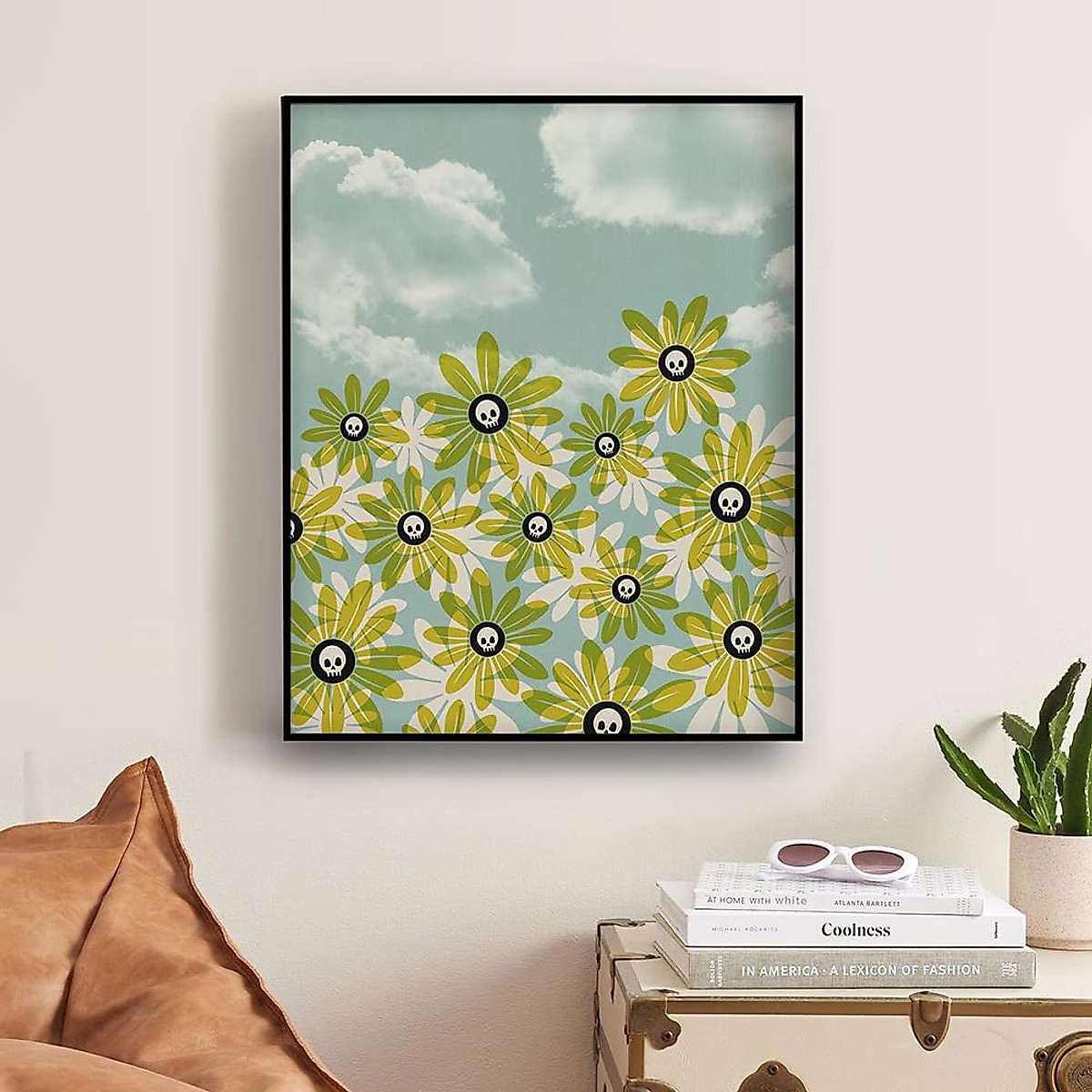Skull flowers wall art print abstract floral poster unique home decor gift idea unframed (8x10" Print)