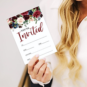 Whaline 25 Sets Flower Invitations with Envelopes Stickers Watercolor Floral Leaves Invitation Cards Blank Invites for Wedding Bridal Baby Shower Birthday Dinner Party, 5 x 7 Inch