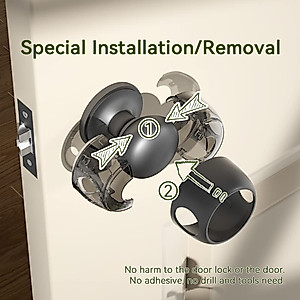 EUDEMON 4 Pack Updated Door Knob Cover Baby Safety Door Lock Childproof Safety Cover Door Handle Cover for Kids Safety (Clear-Black)