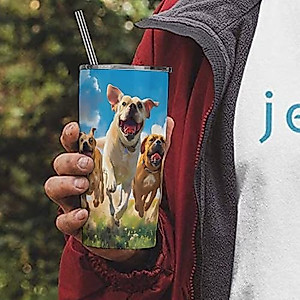 KIOWEIR Dogs Running Stainless Steel Tumbler 20oz With Lid And Straw, Insulated Tumblers Coffee Cup, Travel Mug for Ice Drink & Hot Beverage for Women Men Boys Girls