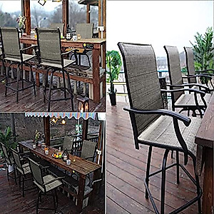 BENAROME Outdoor Swivel Bar Stool Set, High Patio Bar Chairs, All Weather Furniture Breathable Textilene for Bistro Lawn Backyard (4, Gray)