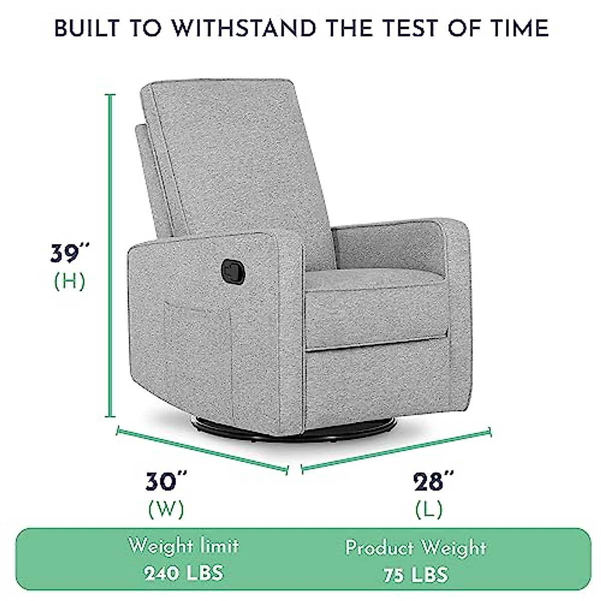 Evolur Skye Swivel Easy Assembly Recliner Chair Gliders, Cobblestone
