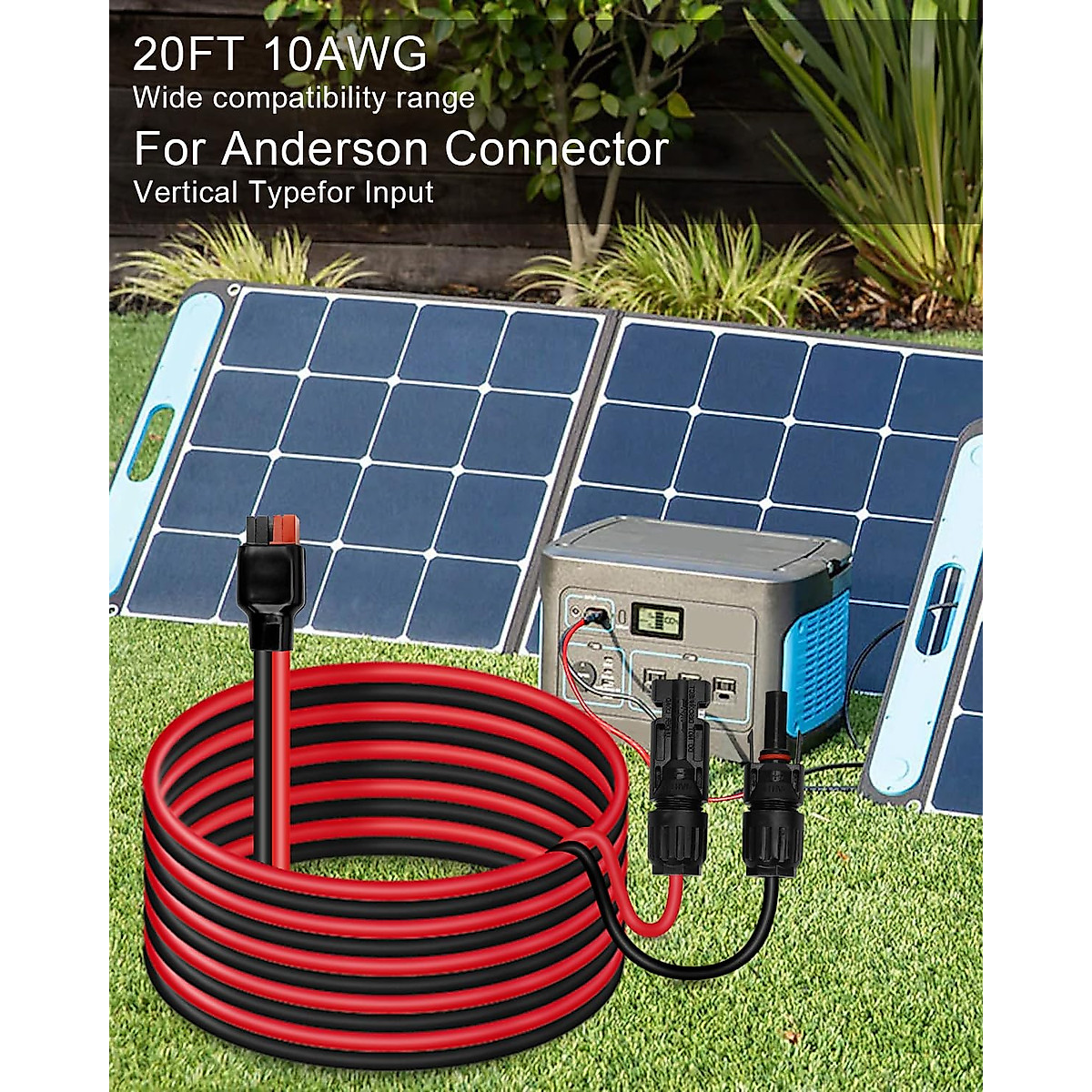 20FT 10AWG Solar Panel Extension Cable Fit for Anderson Adapter and Solar Connector, Solar Panel Charging Cable with Female and Male Weatherproof Connectors Fit for Anderson Generator Power Station