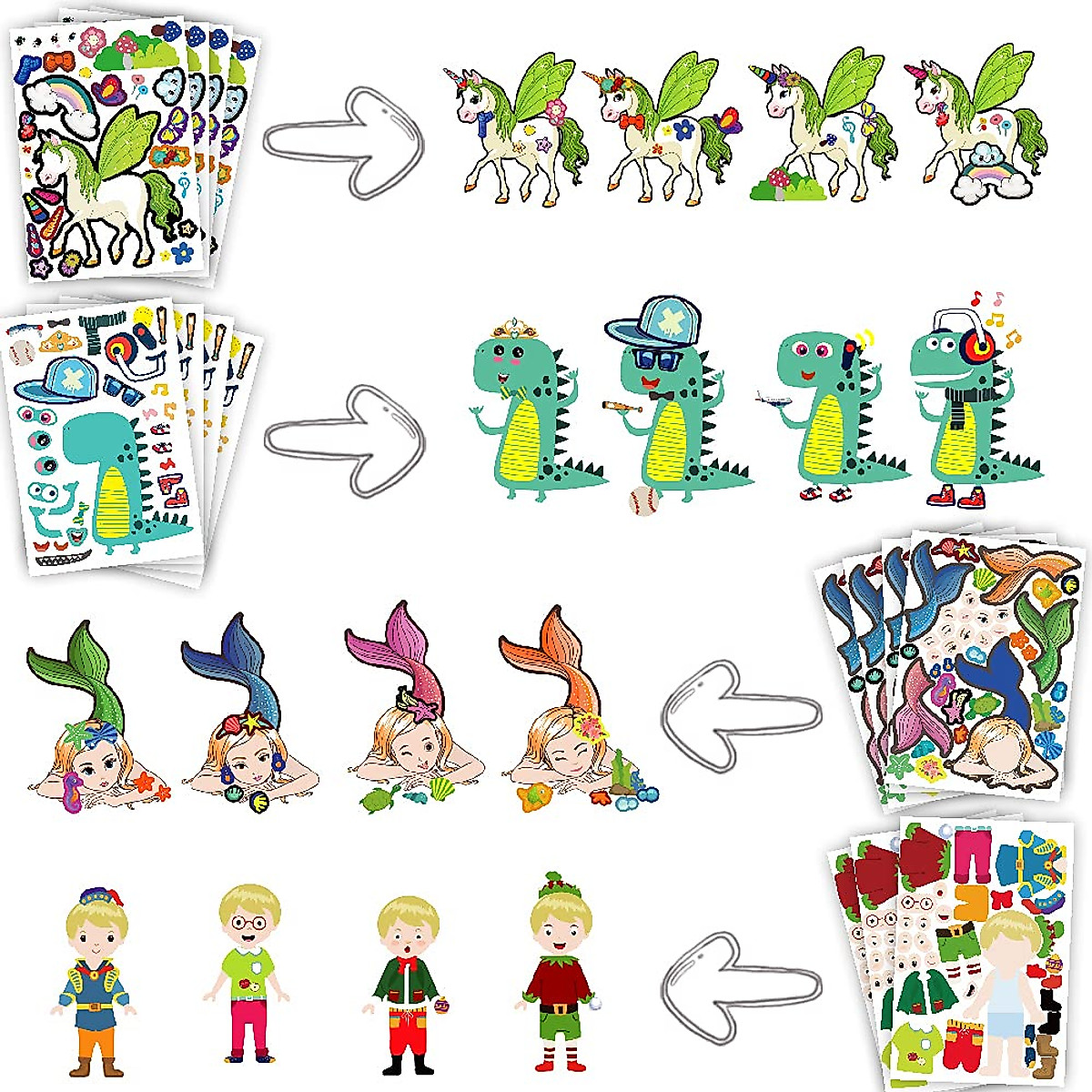 100 Sheets Make Your Own Stickers for Kids with 25 Designs, Animals Mix, Mermaids, Princess, Prince and More, Reward of Festival, Children Art Craft, School, Party Favors