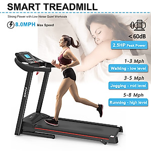 Anwick Foldable Treadmill, 2.5HP Electric Walking Machine, 5'' LCD Screen, 250 LB Capacity, MP3, Steel, Black